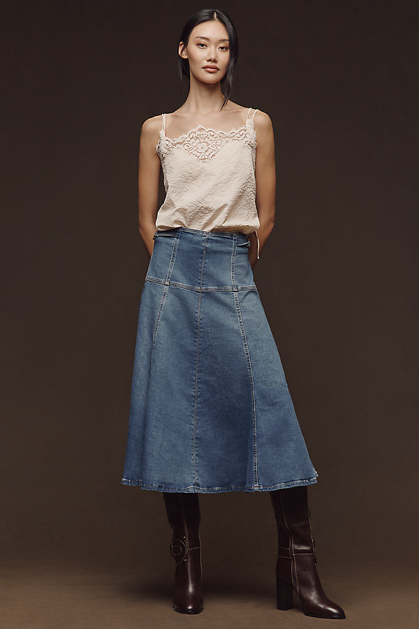 MAEVE Maeve Twyla Paneled Denim Midi Skirt